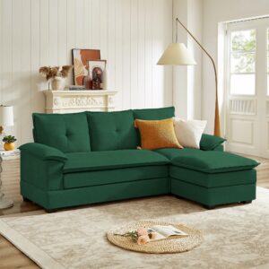 soscana 82" sectional sofa, l shaped 3 seater cloud couch with 2-layer seat cusions movable ottoman polyster fabre sofa&couch for living room small spaces, green