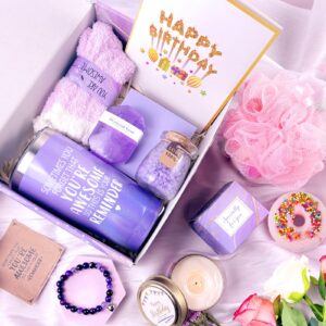 Birthday Gifts for Women, Happy Birthday Relaxing Spa Gifts Basket for Women, Purple Gift Box Set for Mom Sister Female Friends Wife Girlfriend Daughter, Unique Gifts for Women Who Have Everything