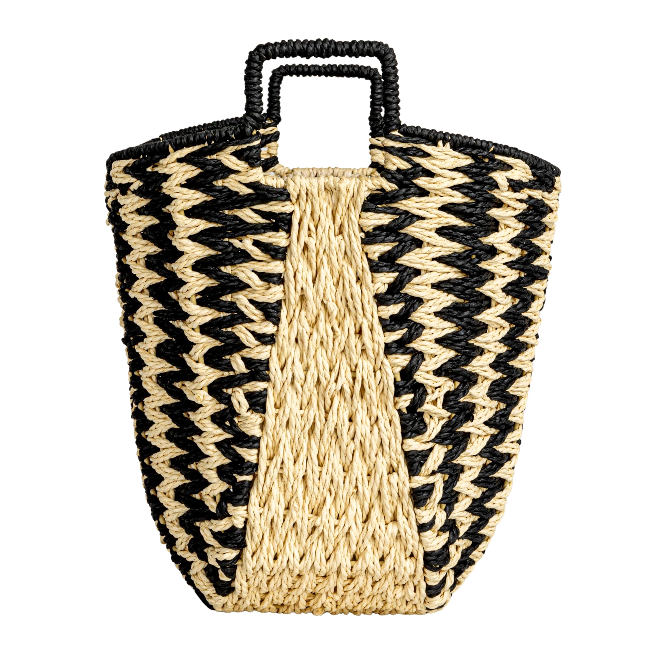 Household Essentials Zigzag Woven Paper Rope Basket, Black and Natural