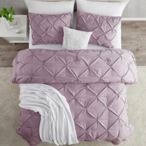 Clara Clark Dusty Purple Duvet Cover Queen Size - Pintuck Queen Duvet Cover Set, 3 Piece Double Brushed Duvet Covers with Button Closure, 1 Pinch Pleated Duvet Cover 90x90 inches and 2 Pillow Shams