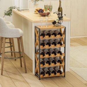 lumamu 20 bottle wine rack freestanding floor with wood top,wobble-free 5 tier wine display storage stand shelf,stackable modular wine bottle holder rack for kitchen,cellar,living room