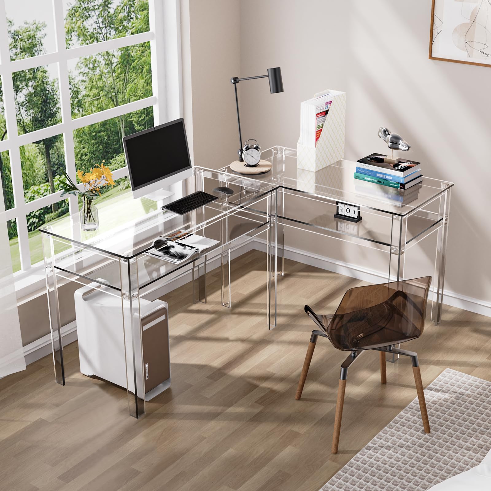 solaround Clear Acrylic Desk with Open Storage, Home Office Computer Writing Desk Office Study Table (Clear, 39.4'' x 19.7'' x 29.5'')