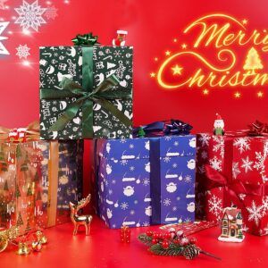 JWSCYSY Assorted Designs Christmas Gift Boxes with Lids, Tissue Papers and Ribbons, Medium Square Gift Boxes - 4 Pcs (8.7 Inch), Gift Wrapping Christmas Holiday New Year Presents Party Favor Boxes.