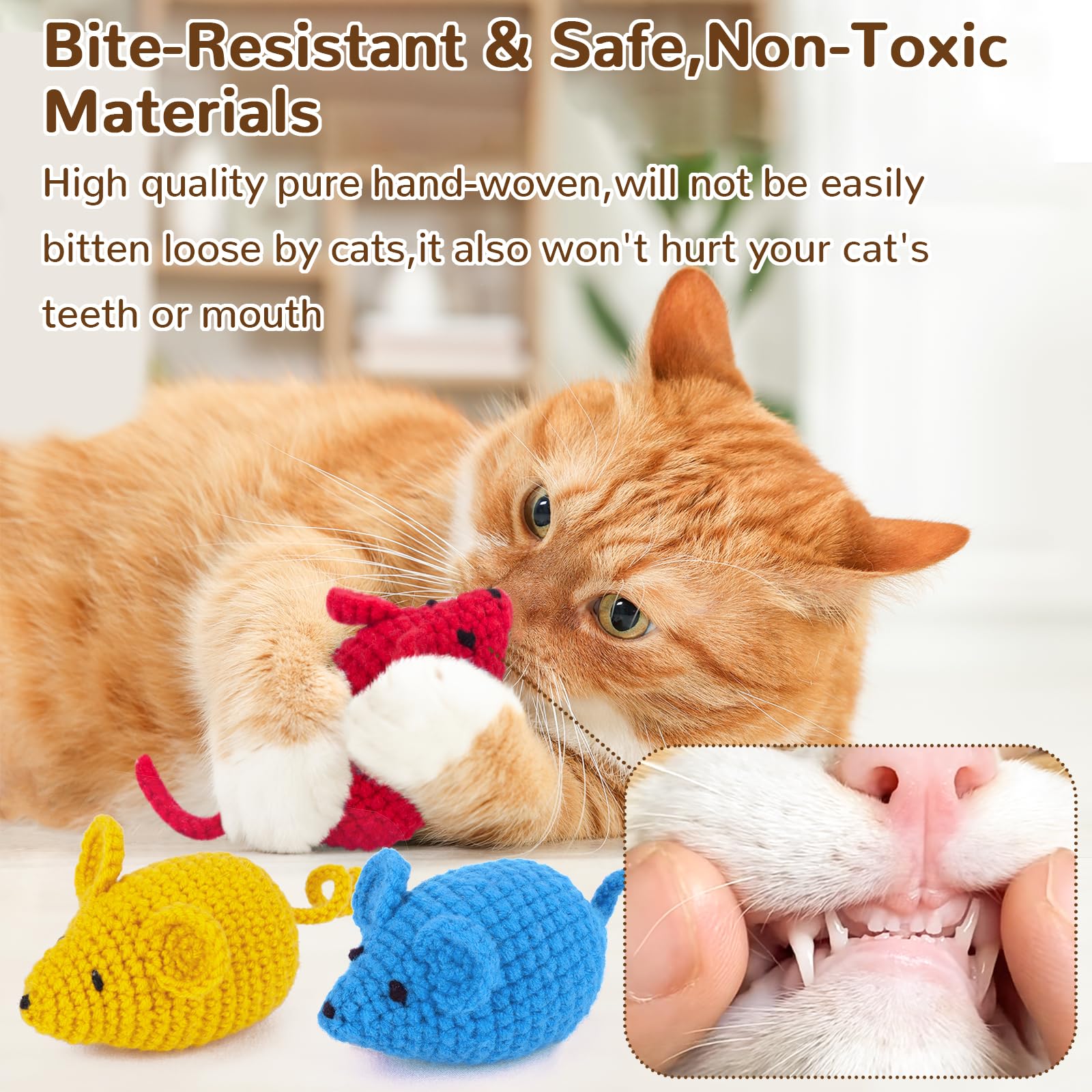 Retro Shaw Catnip Toys Mice,Interactive Cat Toys for Indoor Cats Kitten,6 Pack Woolen Yarn Crochet Mouse Catnip Animals Toys,Cat Nip Chew Toys for Kitten Teething Cleaning