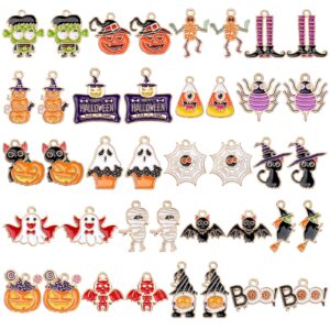 marforever 40 pcs/20 pairs halloween charms, enamel halloween charms bulk pumpkin bat skeleton witch spider candy charm pendants for jewelry bracelet necklace making