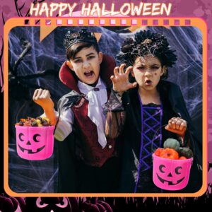 Jenaai 4 Halloween Trick or Treat Buckets Halloween Pumpkin Buckets Halloween Party Favors Pumpkin Face Candy Basket Plastic Pail Candy Bowl Holder with Handle or Party Decoration (Pink)