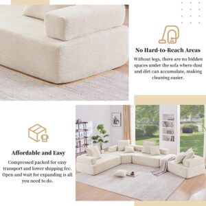 FREESNOOZE Oversized Modular U Shaped Sectional Sofa, Modern Minimalist Boucle Sofa for Living Room, 4PC Free Combination, Beige