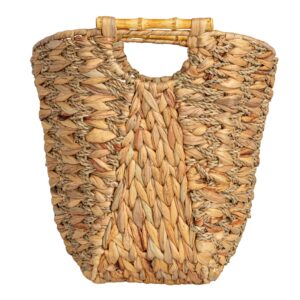 Household Essentials Water Hyacinth Seagrass Scoop Basket with Bamboo Handle, Natural