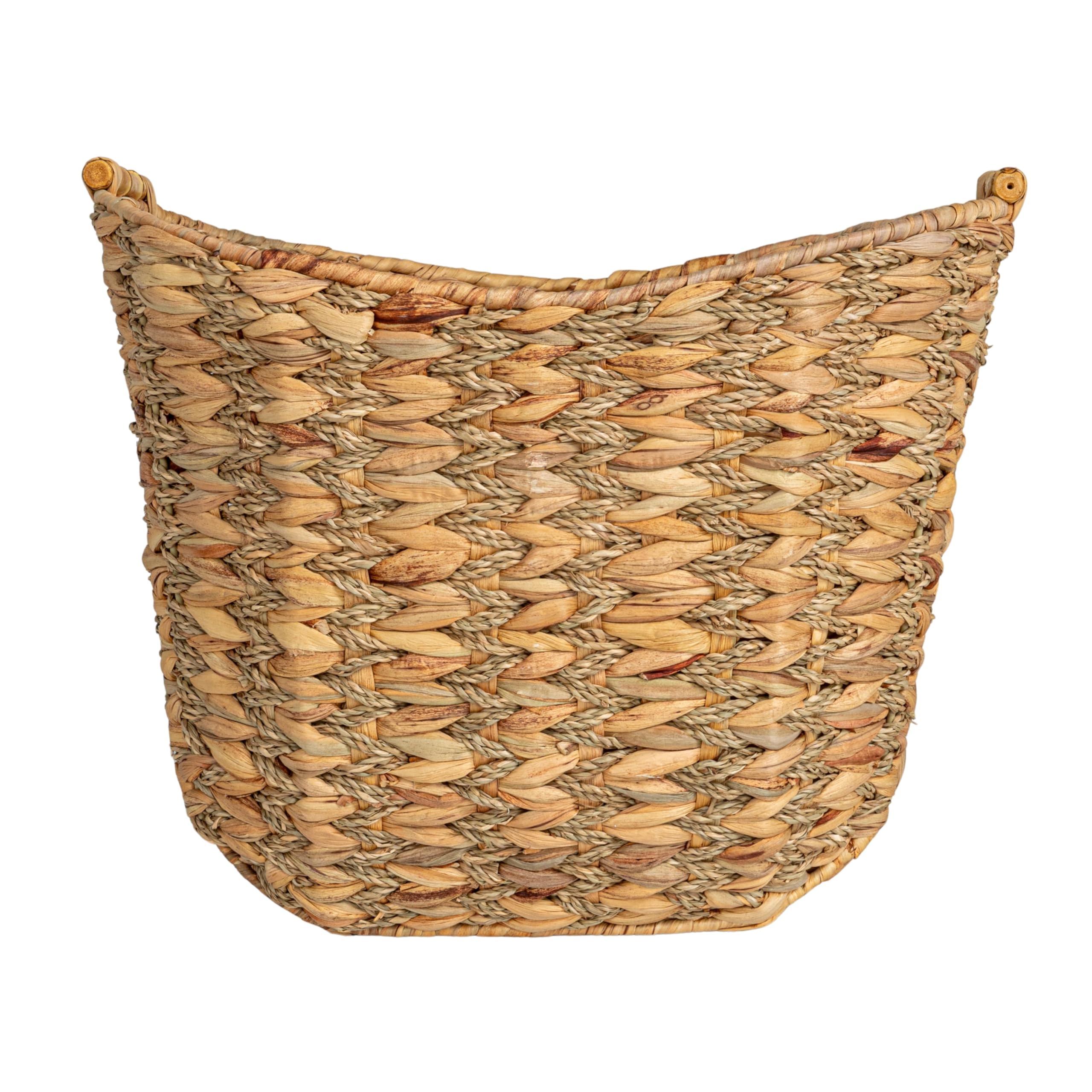 Household Essentials Water Hyacinth Seagrass Scoop Basket with Bamboo Handle, Natural