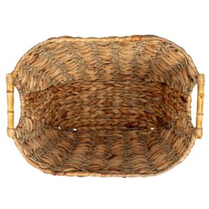 Household Essentials Water Hyacinth Seagrass Scoop Basket with Bamboo Handle, Natural