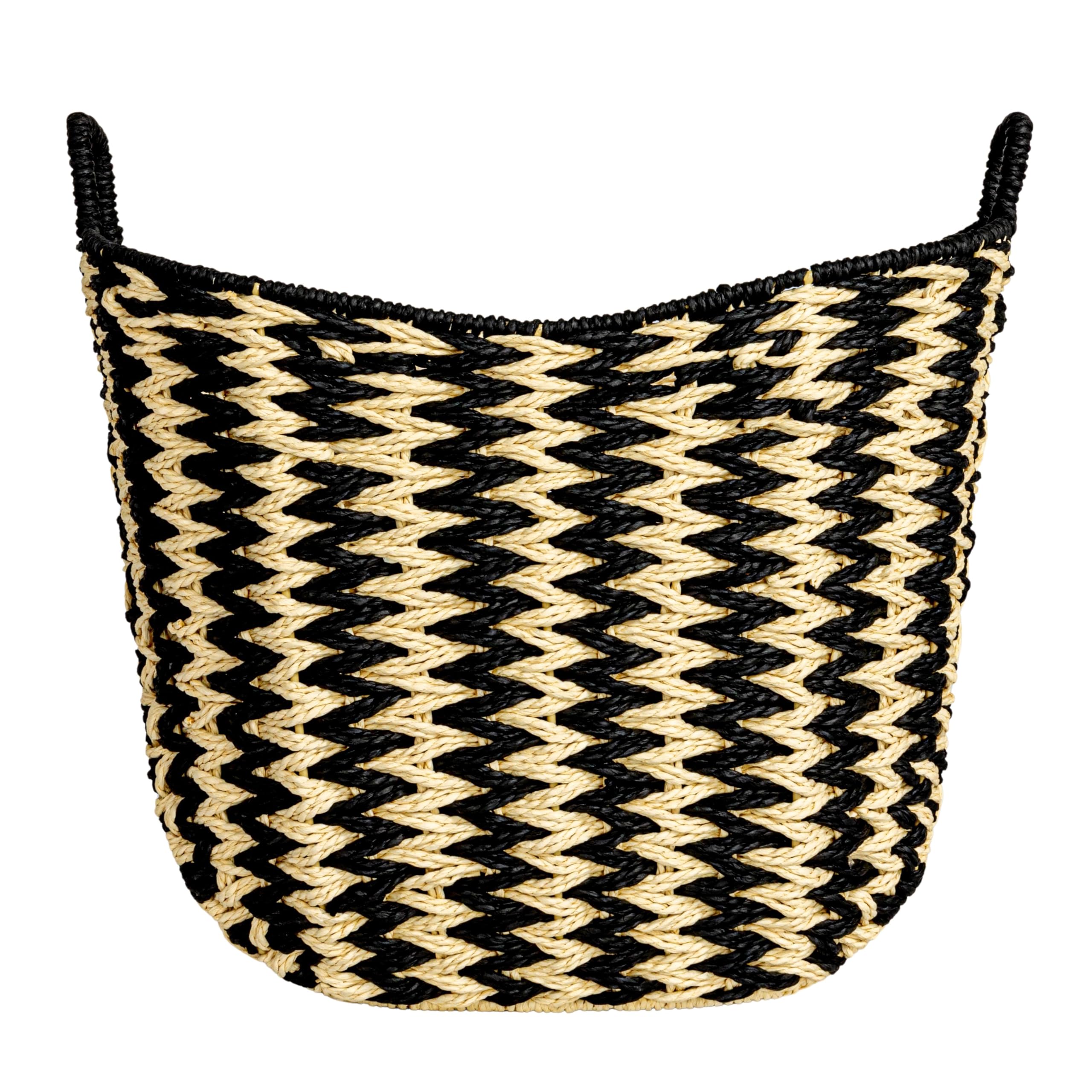 Household Essentials Zigzag Woven Paper Rope Basket, Black and Natural