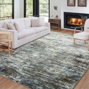 royhome washable area rug 5x7 modern abstract machine washable rug contemporary aesthetic carpet stain resistant non-slip accent rug farmhouse floor cover for dining bedroom decor, blue/grey