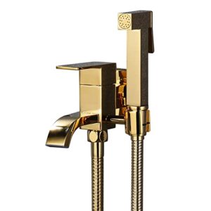 nbaayik handheld bidet sprayer with tap attachment cold water bidet shower kit toilet sprayer hose gold brass douche spray kit portable wall mounted,1 m ()