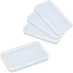 pack of 4 clear polypropylene rectangle mini storage containers box with hinged lid for card,accessories,crafts,learning supplies,screws,drills,battery,4.8" x 2.9" x 0.67" storage and transport