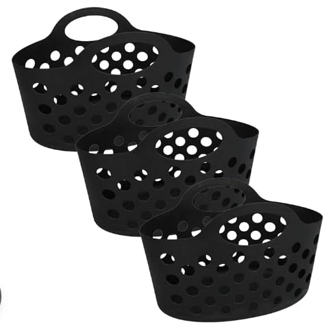 Greenbrier Basket with Handles 3 count Plastic Oval Carry Totes - Black, 842364