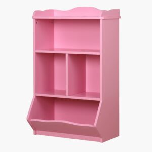 afbkss&bb children book shelf, kids wood shelf, children multi-functional bookcase, wood storage cabinet and toy storage bin (pink)