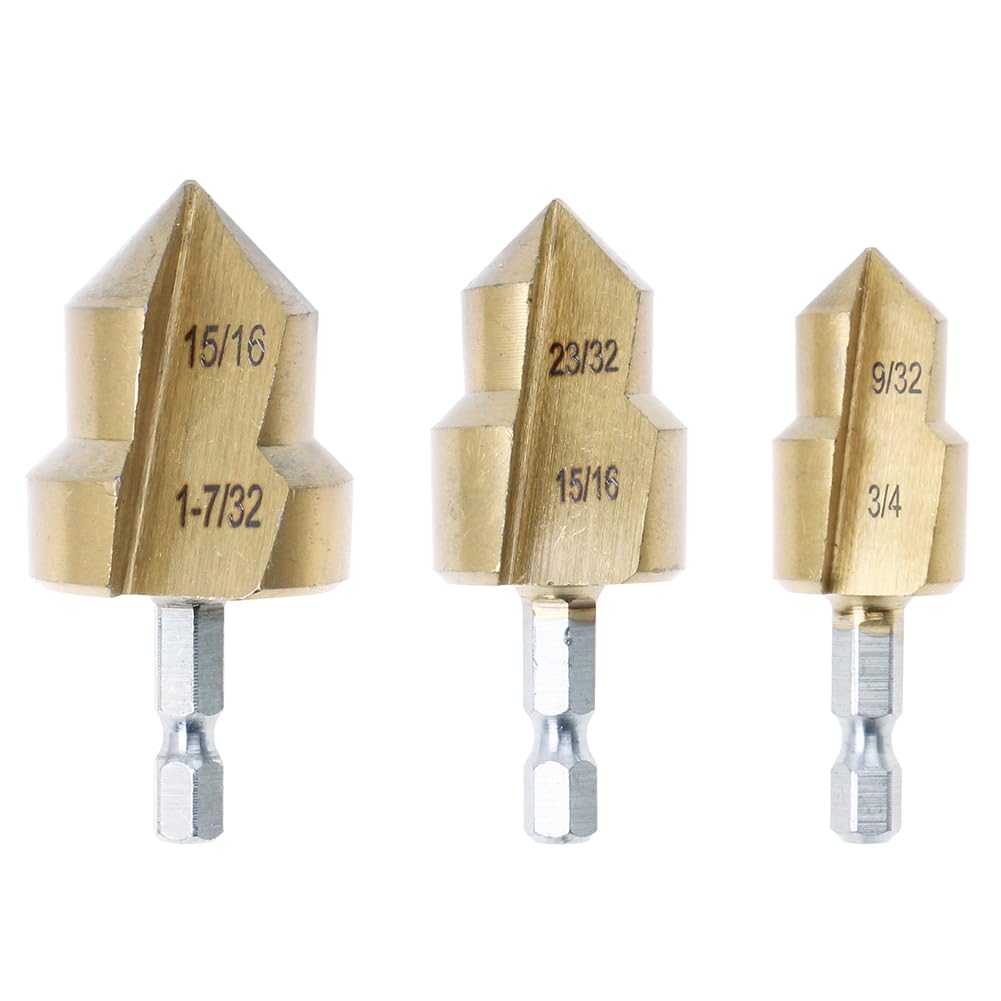 3Pack PPR Lifting Stepped Drill Bit Reamer Drill for Water Pipe Tube Repair Drill Connection Tool for 1/2" 3/4" 1inch Pipes 1/4 Hex Shank Quick Change