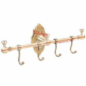 RustyVioum Wall Mounted Brass Towel Bar with 4 Hooks, European Retro Brass Towel Hook Rack, Hanger Hook Rack for Entryway Bathroom Bedroom, 14.17 * 2.95inch