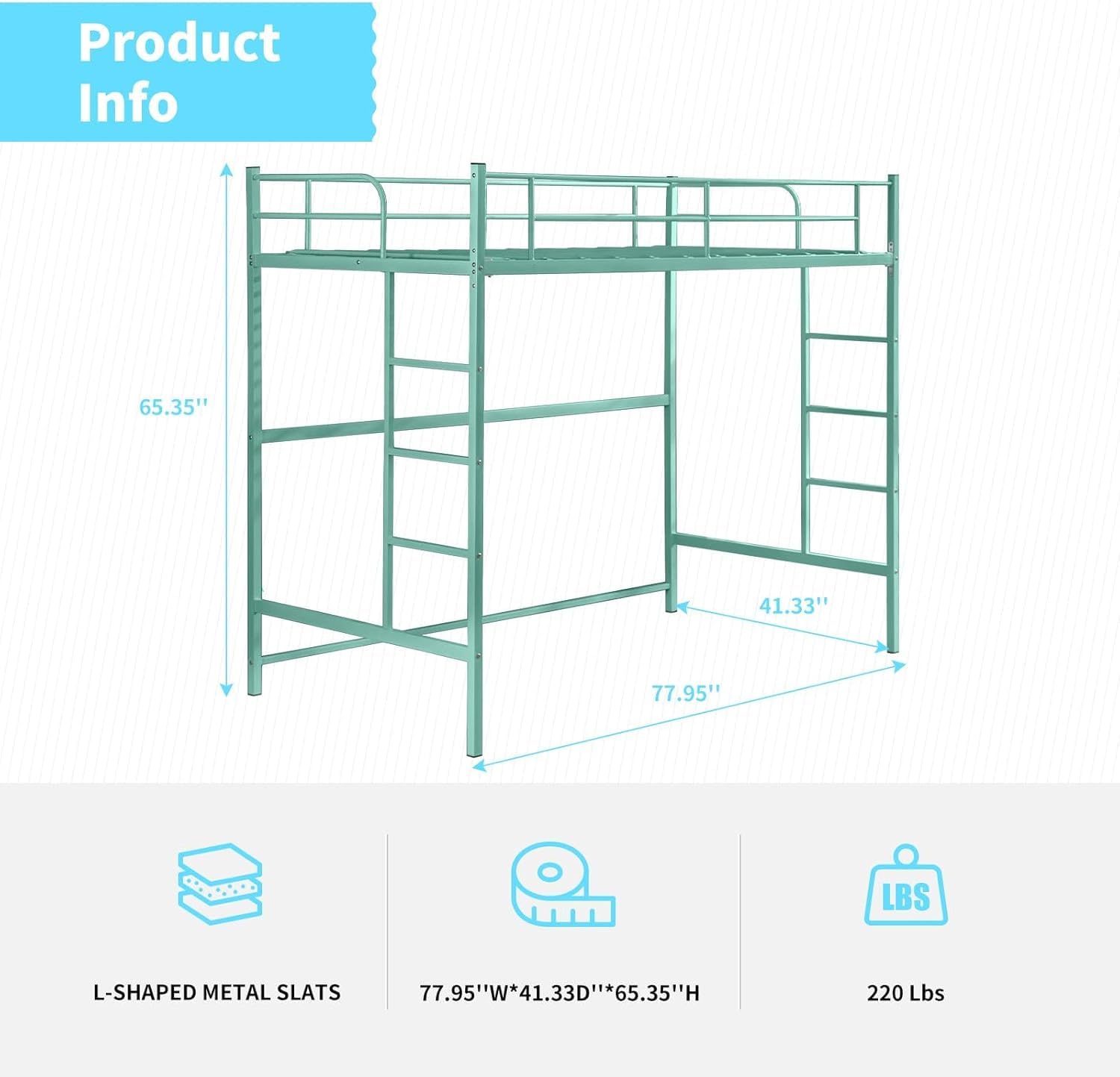 Pipleo Loft Bed Twin Size, Multifunctional Twin Size Loft Bed Frame with Safety Guardrail and Ladder, Space-Saving, Loft Beds for Juniors and Teens, No Box Spring Needed