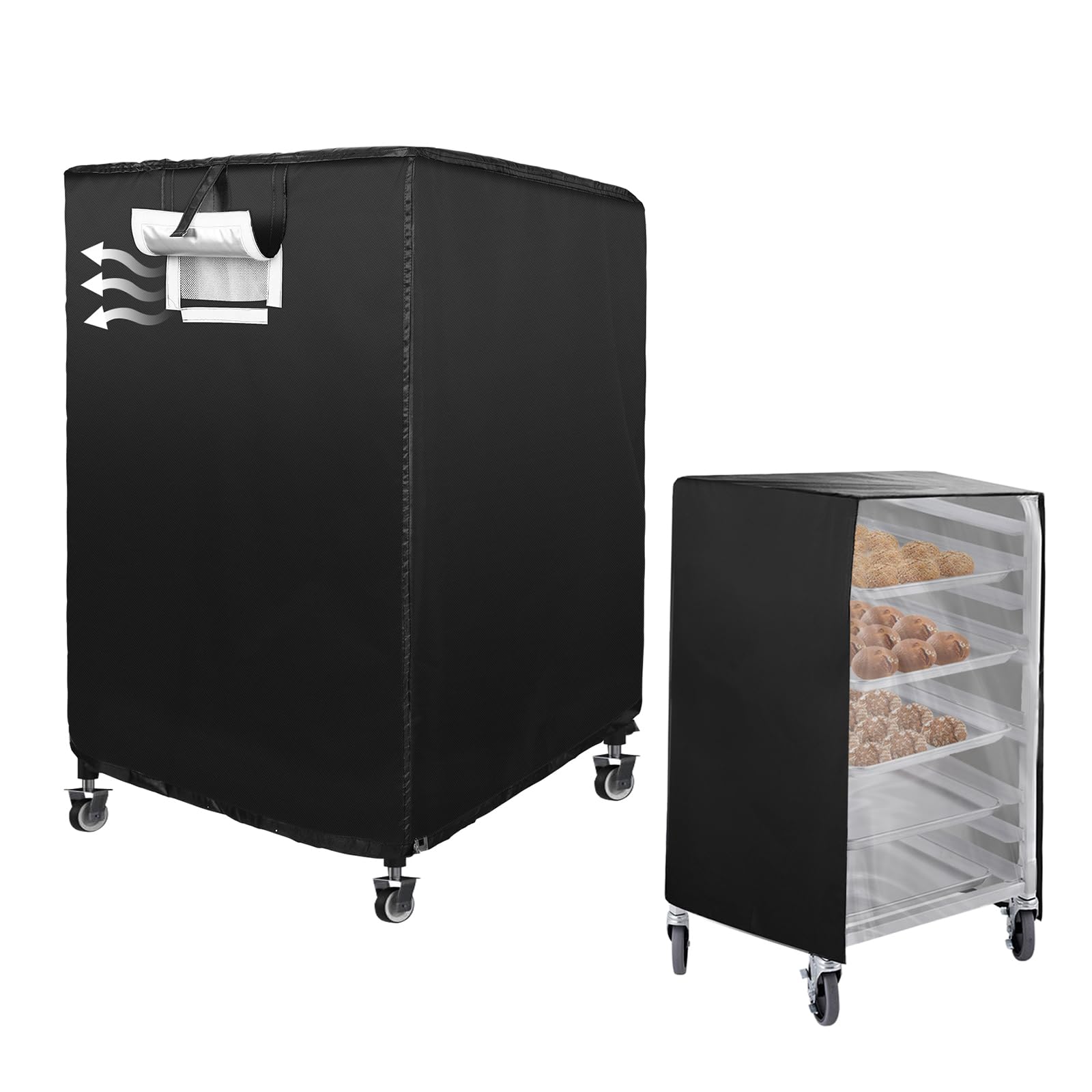 Bread Rack Cover with Zipper, 10tier Sheet Pan Rack/Bun Pan Rack Cover with Vents ，23"X28"X32" Bakery Single Rack Covers Waterproof and Dustproof，Black