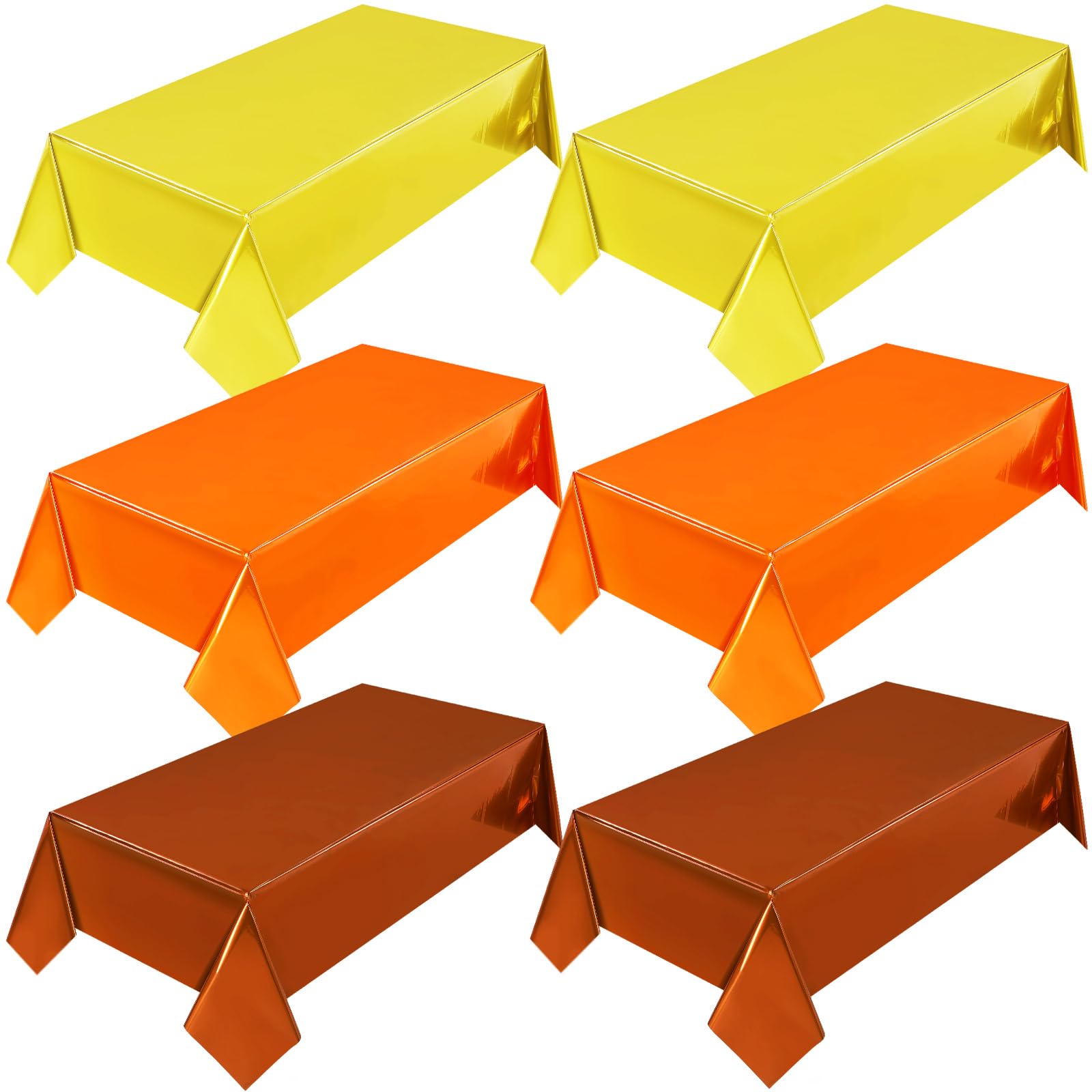 VitalCozy 6 Pcs Fall Foil Plastic Tablecloth Disposable Thanksgiving Table Covers Orange Yellow Brown Rectangle Metallic Tablecloths for Autumn Harvest Home Party Decoration Supplies, 54 x 108 Inch