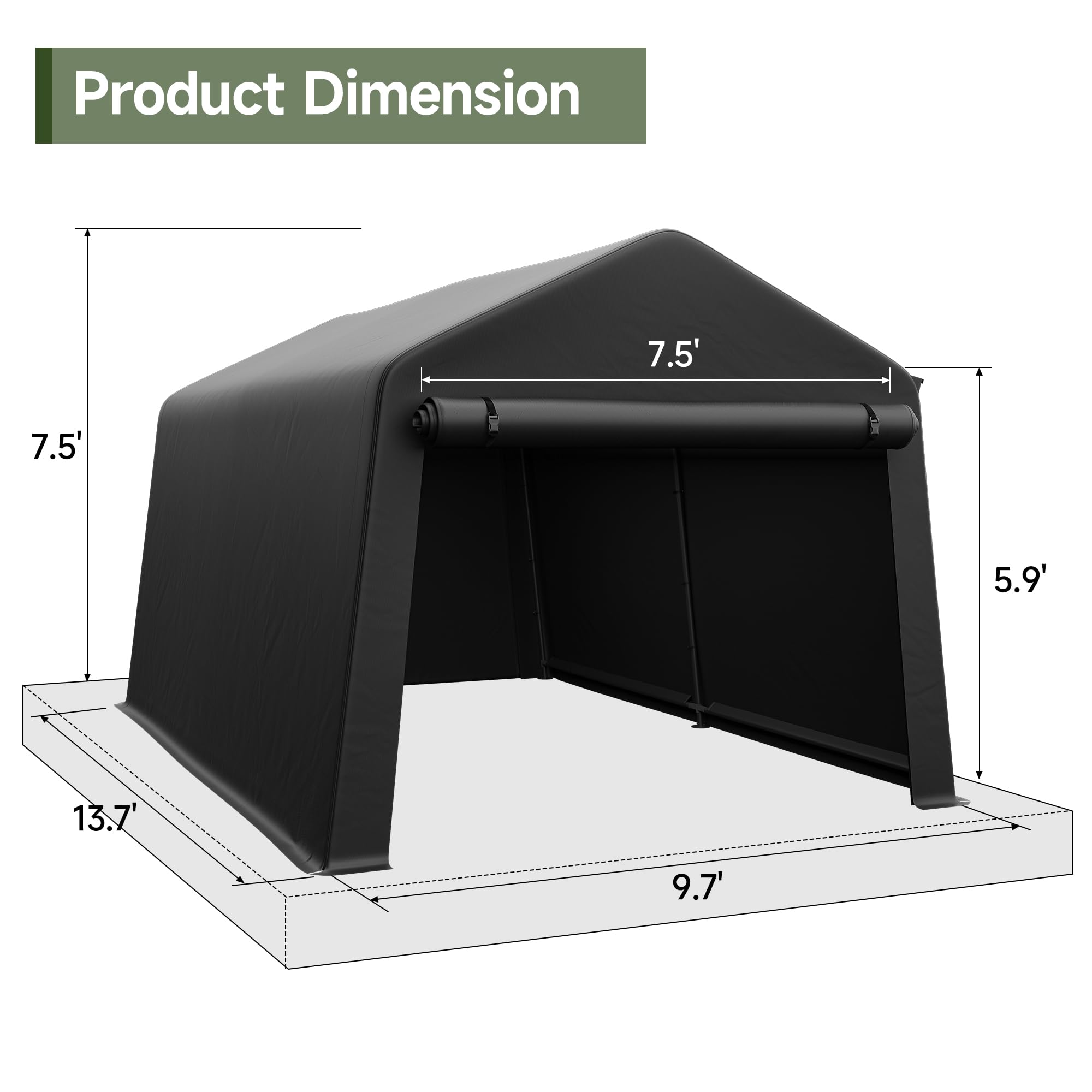 Real Relax Portable Storage Shed 8x14ft, Heavy Duty Outdoor Carport Canopy with Rolled up Zipper Door for Bikes, Motorcycles, Outdoor Tools