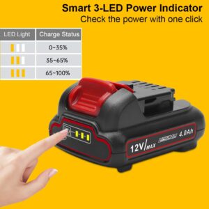 TENMOER 2 Pack DCB120 12V 4.0Ah Battery Compatible with Dewalt 12V Max Battery Replacement for 12V Dewalt Battery