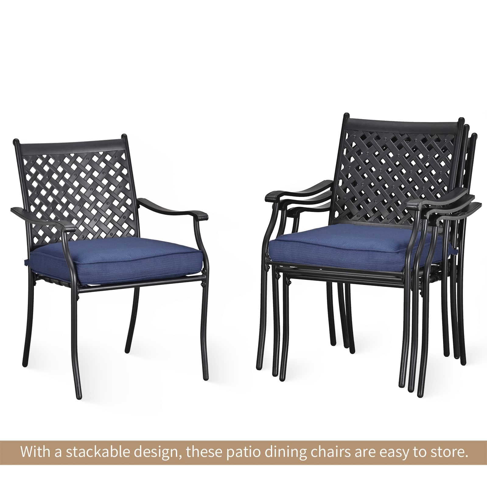 PatioFestival Patio Dining Set 5Pcs Heavy Duty Metal Outdoor Furniture Sets Square Table with 4 Stackable Chairs Blue Cushion