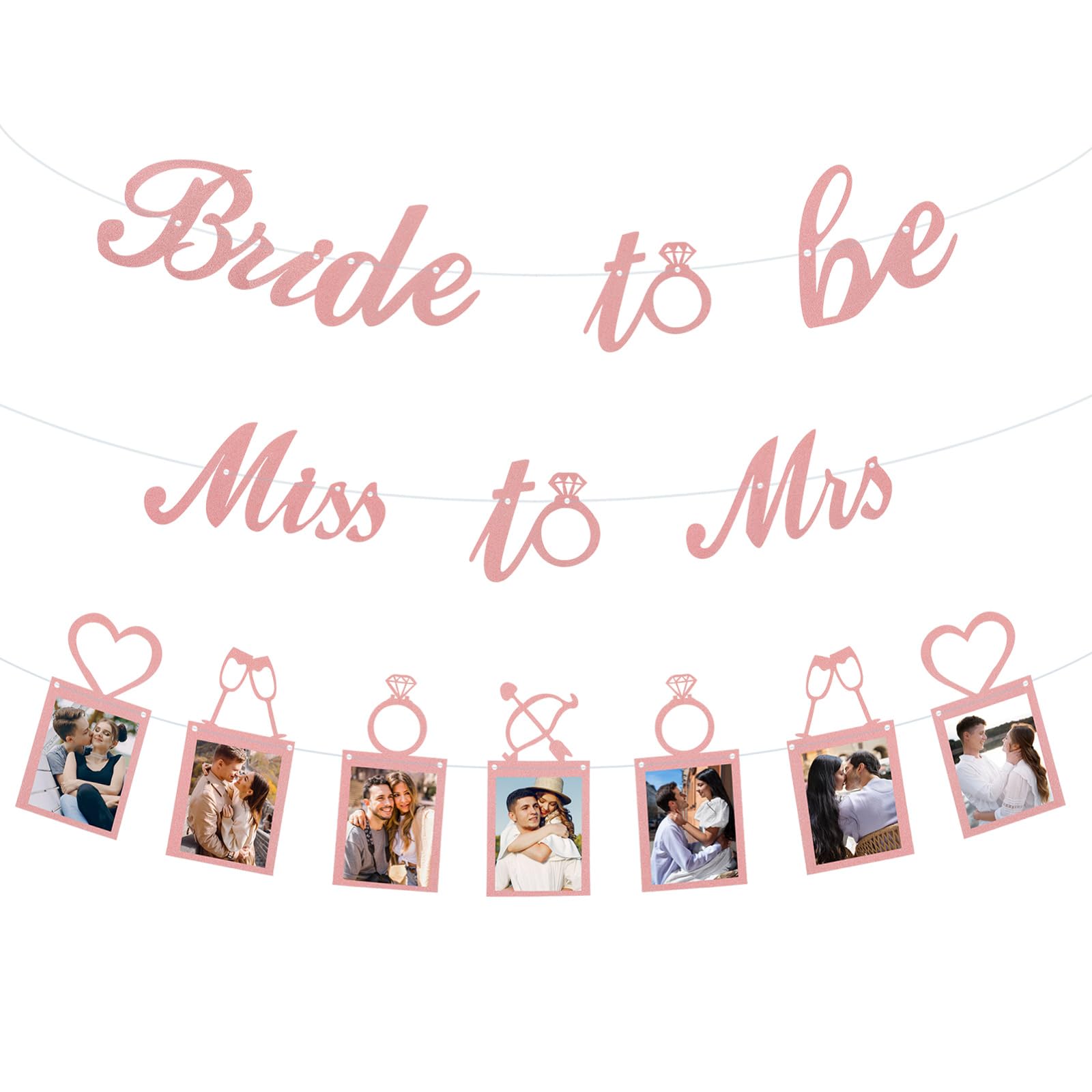 JIEYAO Glitter Bridal Shower Decorations, “Bride to be” “Miss to Mrs” Banner, Shiny Bachelorette Bridal Party Banner Miss to Mrs Sign with Photo Banner for Wedding Engagement Party Kit Supplies