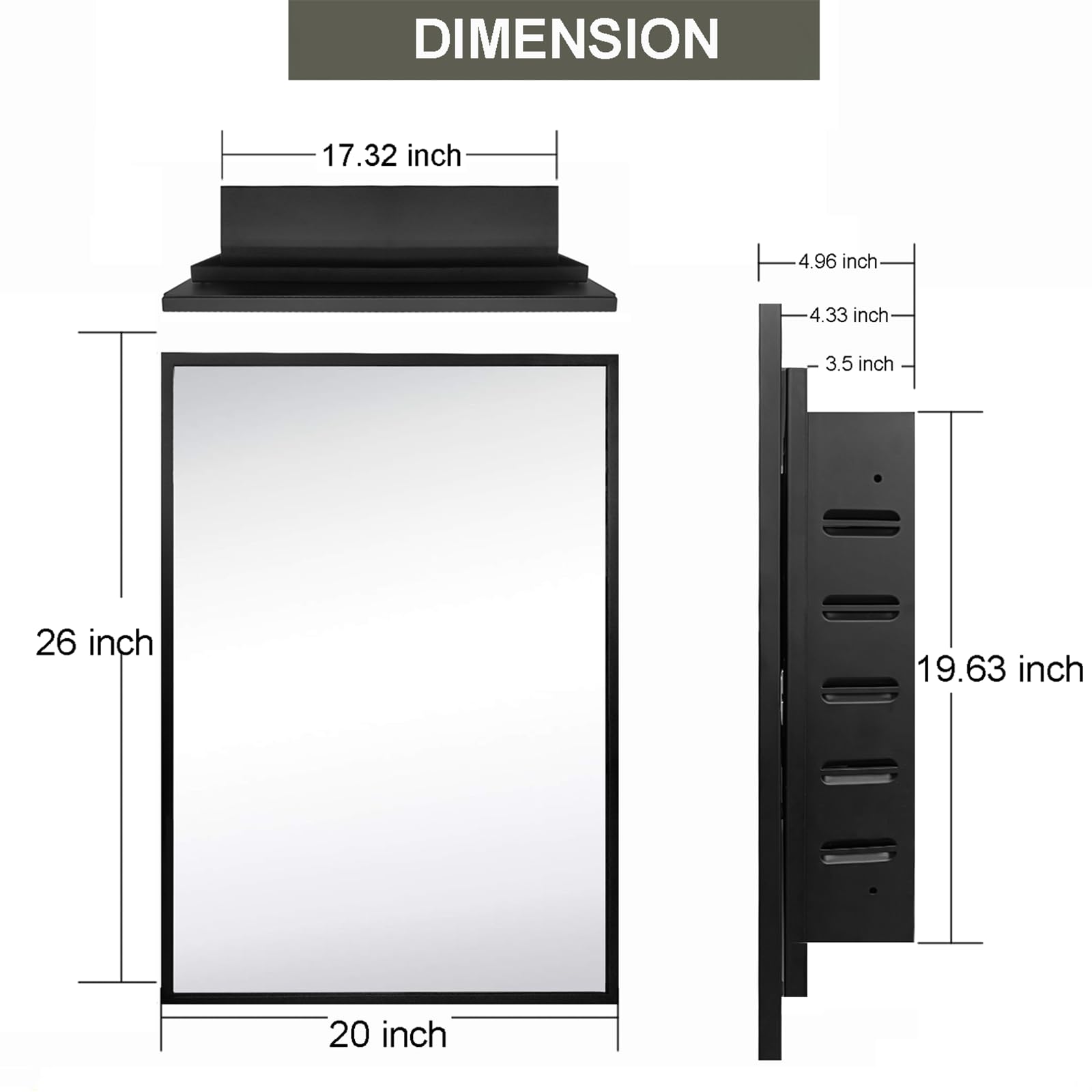 KIMREAL Recessed Medicine Cabinets with Mirror, Black Bathroom Mirror with Storage, Rectangle Medicine Cabinet Mirror, Farmhouse Framed Wall Mirror Recessed or Surface Mount, 20x26 Inch