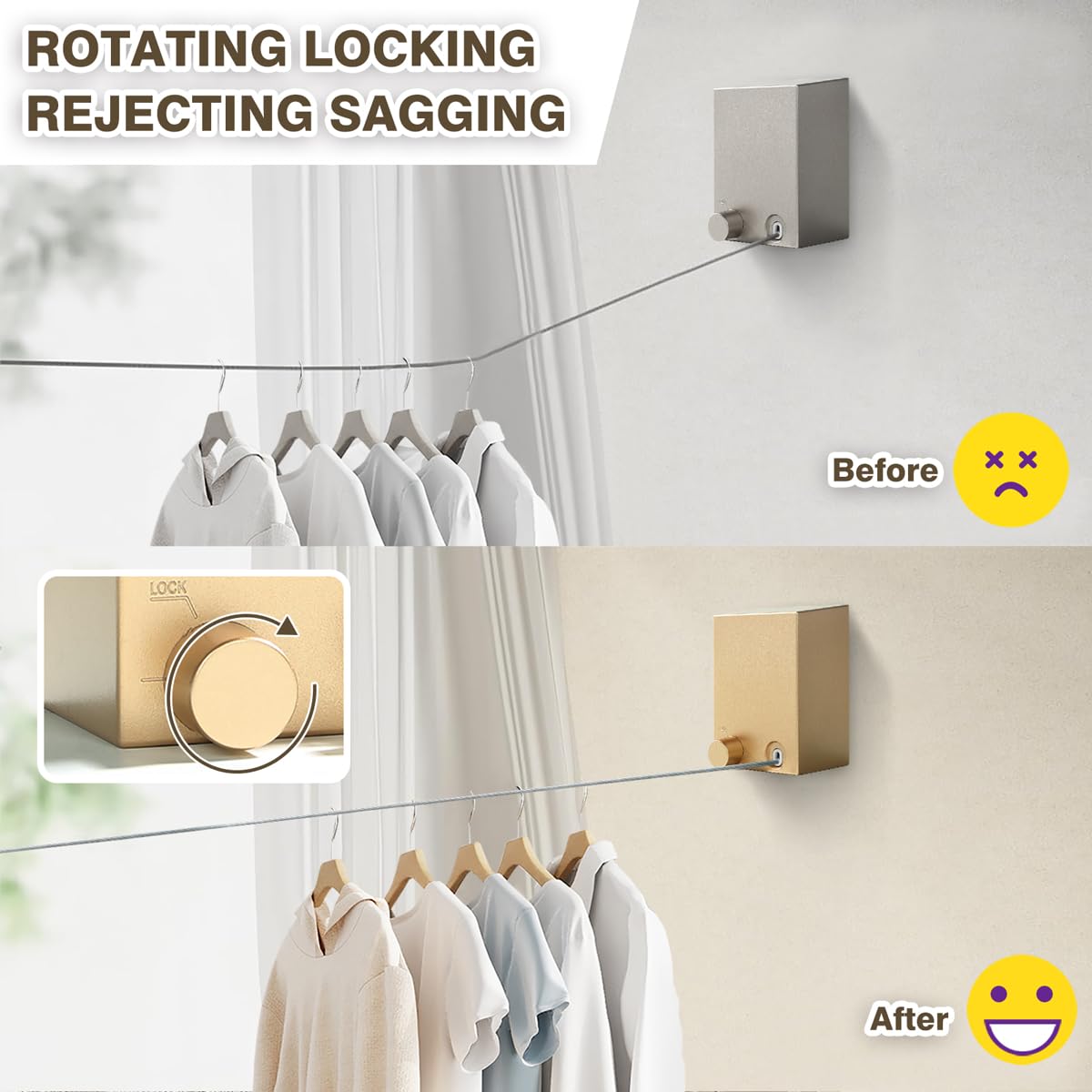 Retractable Clothesline, Retractable Clothesline Indoor, Stainless Steel Travel Clothesline, Not Sagging, Suitable for Balconies, Courtyards, Laundry Rooms, RVs, Yachts, etc