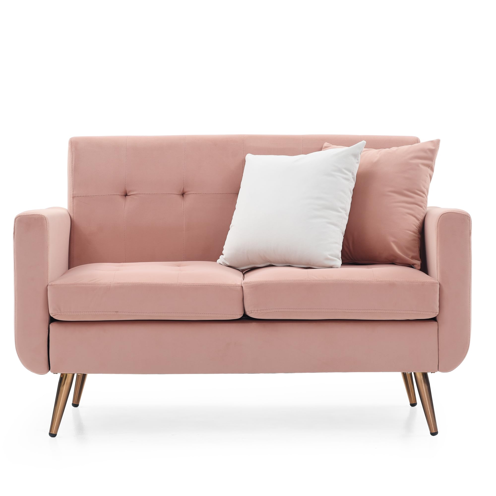 48" W Loveseat Sofa, Mid Century Modern Decor Love Seat Couches for Living Room, Button Tufted Upholstered Small Couch for Bedroom, Solid and Easy to Install Love Seats Furniture (Pink)