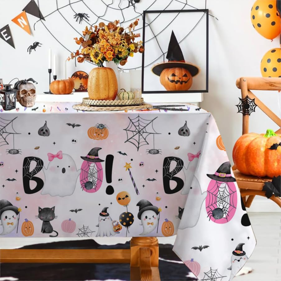 AIBIIN 3pcs Little Boo Tablecloth Halloween Baby Shower Tablecloth Decorations Halloween Spooky Boo Birthday Plastic Disposable Table Covers Halloween Birthday Table Decorations 108 x 54 Inch