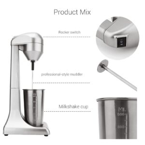 Milkshake Maker Electric Drink Mixer Stainless Steel Juice Mixer Speed Adjustable with Mixing Cup for Milk Tea Stores Restaurants