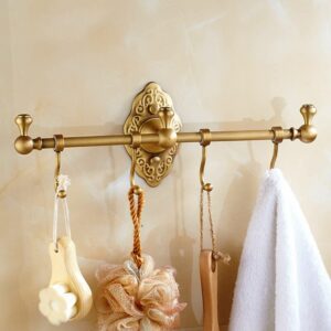 rustyvioum wall mounted brass towel bar with 4 hooks, european retro brass towel hook rack, hanger hook rack for entryway bathroom bedroom, 14.17 * 2.95inch