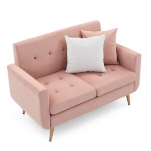 48" W Loveseat Sofa, Mid Century Modern Decor Love Seat Couches for Living Room, Button Tufted Upholstered Small Couch for Bedroom, Solid and Easy to Install Love Seats Furniture (Pink)