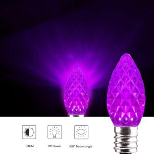 25 Pack Replacement c7 LED Halloween Light Bulbs Shatterproof C7 Led Light Bulbs 1W Mini Bulb Candelabra E12 Base Decor Purple Light Bulbs, String Lights, Window Candle Indoor Outdoor