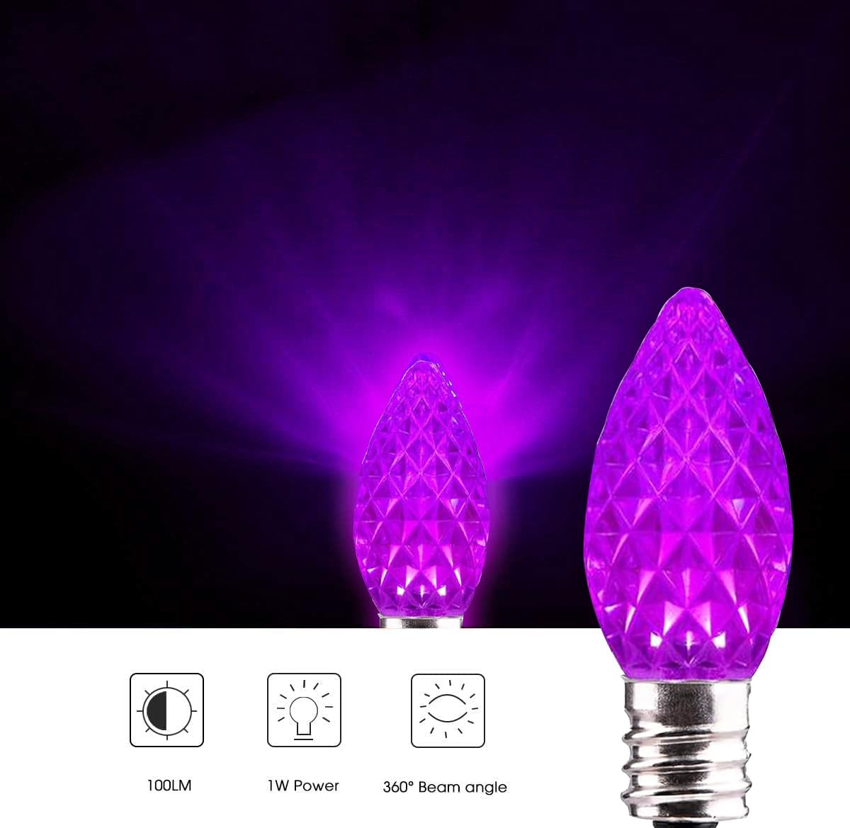 25 Pack Replacement c7 LED Halloween Light Bulbs Shatterproof C7 Led Light Bulbs 1W Mini Bulb Candelabra E12 Base Decor Purple Light Bulbs, String Lights, Window Candle Indoor Outdoor