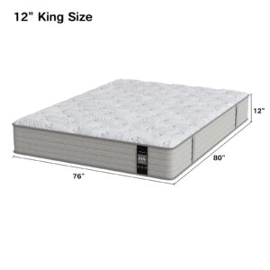 Yuewanshun King Mattress, 12 Inch Hybrid King Size Mattress Individual Pocket Spring with Memory Foam, Mattress in a Box, Medium Firm, Pressure Relief and Motion Isolation, CertiPUR-US,76"*80"*12"