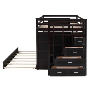 Harper & Bright Designs Full Over Full Bunk Bed with Storage, Wooden Bunk Bed with Trundle and Staircase - Espresso