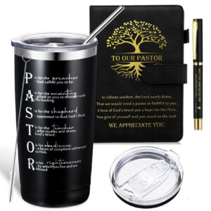 skybooly set of 3 pastor appreciation gifts for men 20oz stainless steel tumbler pastor ordination a5 journal inspirational ballpoint pen gift for clergy appreciation day christmas, birthday (black)