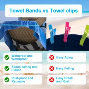 CCINEE 12 Pack Beach Towel Bands for Beach Chair, Stretchable Silicone Towel Holder for Cruise Chairs Elastic Towel Craber Clips for Sorting and Organizing