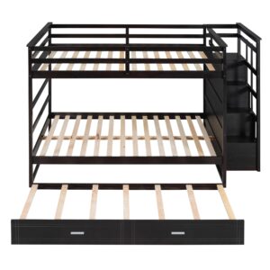 Harper & Bright Designs Full Over Full Bunk Bed with Storage, Wooden Bunk Bed with Trundle and Staircase - Espresso