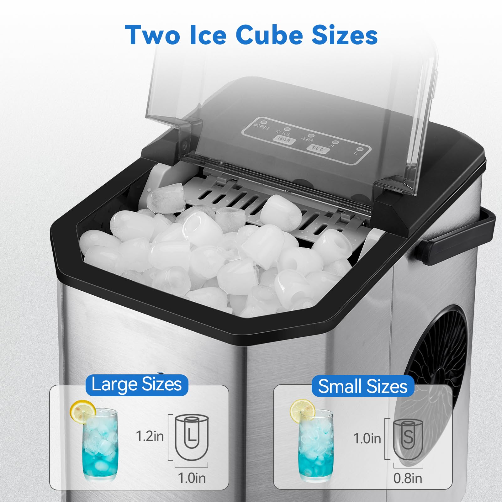 Ice Maker,Countertop Ice maker 26LBs/24H, 9 Ice Cubes Ready in 6 Mins,Ice Makers Countertop Self-Cleaning,Bullet-shaped Nugget Ice Produced with Basket and Ice Scoop, Smart Ice Full Alert Feature.