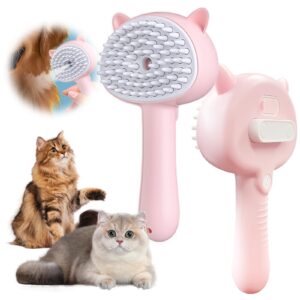 pet steam spray brush, 4-in-1 steam cat brush with handle, rubber pet spray brush, rubber pet spray brush with release button, dog comb with longhair & shorthair cat & dog cleaner (pink)