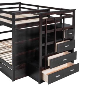 Harper & Bright Designs Full Over Full Bunk Bed with Storage, Wooden Bunk Bed with Trundle and Staircase - Espresso