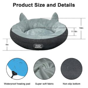 Alpcouts Heated Cat Bed for Indoor Cats, Round Indoor Heated Pet Bed with Timer & Temp Adjustable, 19" Donut Cat Heated Bed Cozy Electric Pet Heating Pad with Chew Resistant Cord for Kitten Cat.