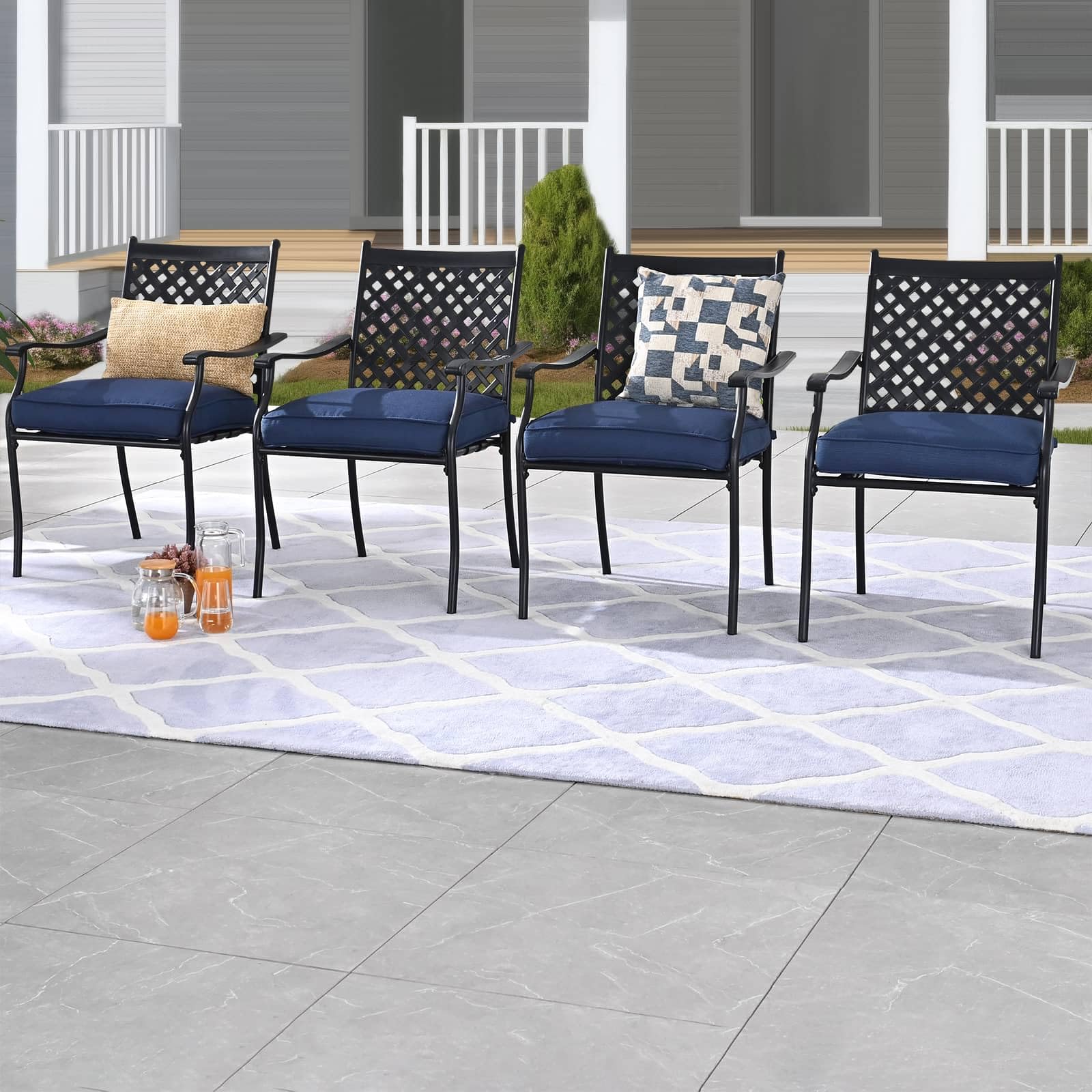 PatioFestival Patio Dining Set 5Pcs Heavy Duty Metal Outdoor Furniture Sets Square Table with 4 Stackable Chairs Blue Cushion