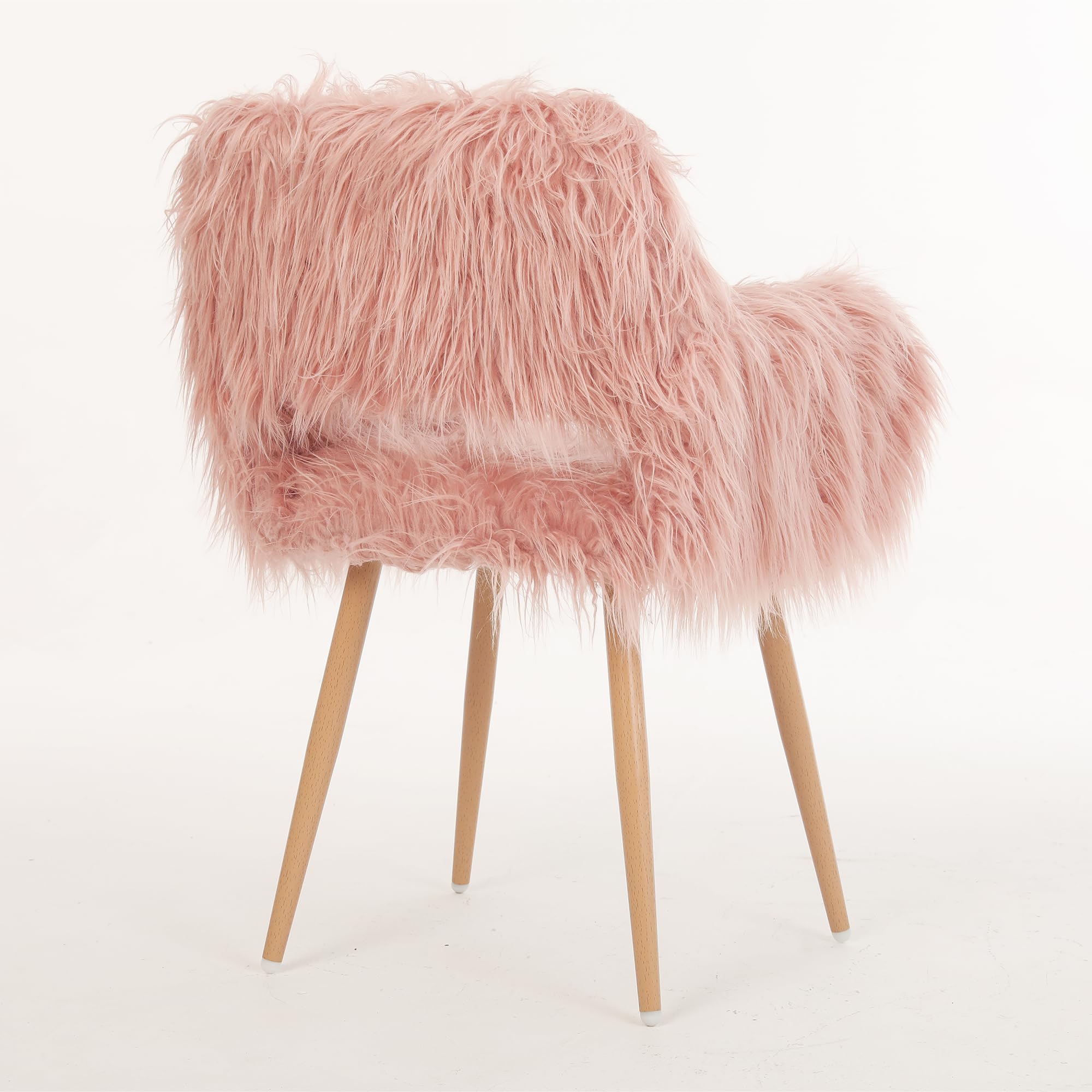 Faux Fur Desk Chair with Wood-Like Metal Legs,Furry Accent Chair Cute Desk Chair,Fluffy Home Office Chair Without Wheels for Women Kids Teen Girls