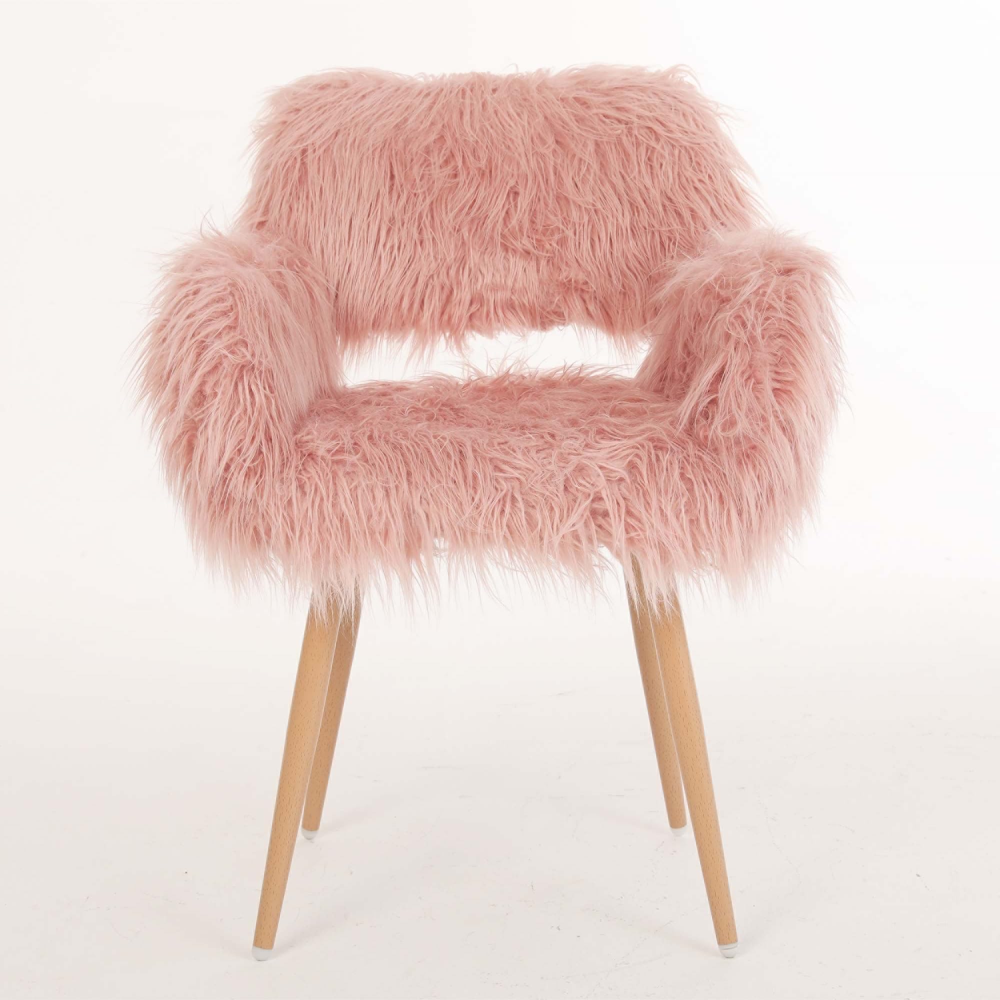 Faux Fur Desk Chair with Wood-Like Metal Legs,Furry Accent Chair Cute Desk Chair,Fluffy Home Office Chair Without Wheels for Women Kids Teen Girls